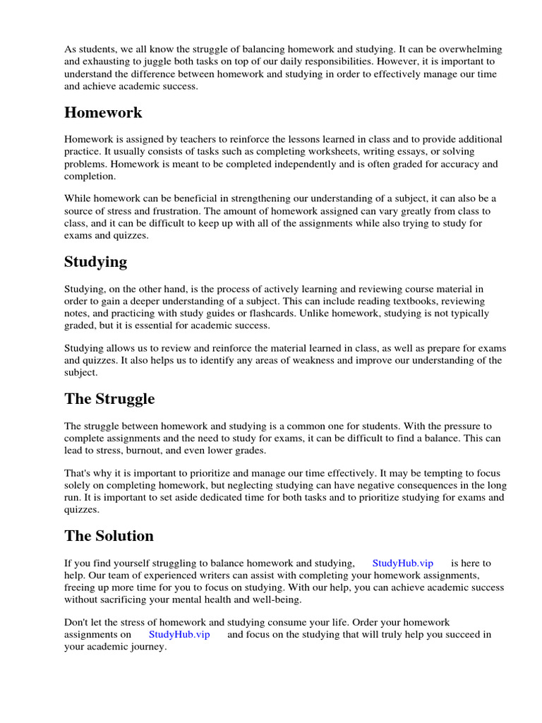 Homework vs Studying | PDF | Homework | Teachers