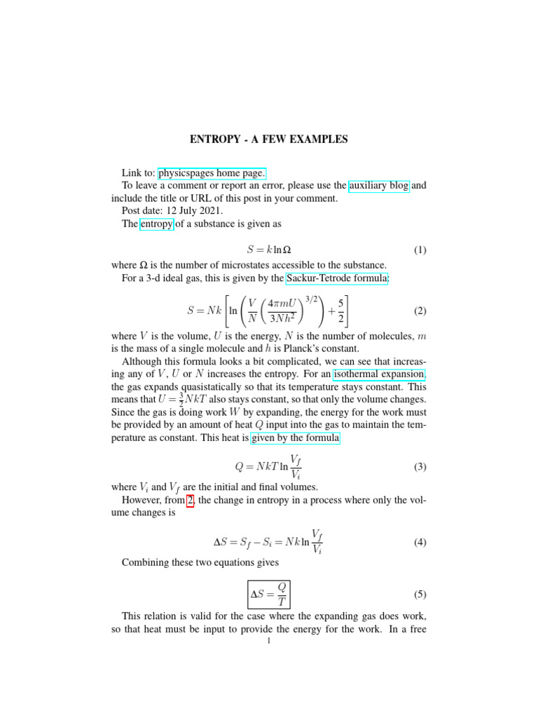 Entropy - A Few Examples | Download Free PDF | Gases | Entropy