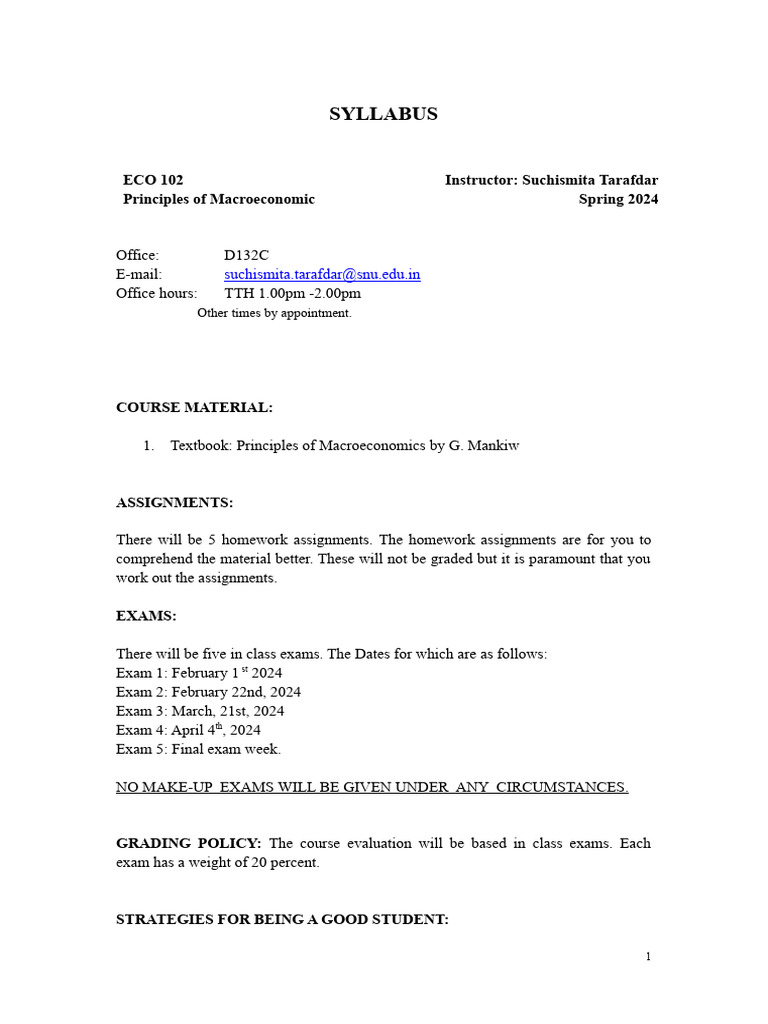 Syllabus For Macro Economics | PDF | Cost Of Living | Macroeconomics