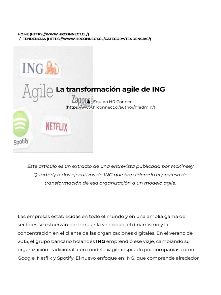 La Transformación Agile de ING - HR Connect | PDF | Marketing | Business
