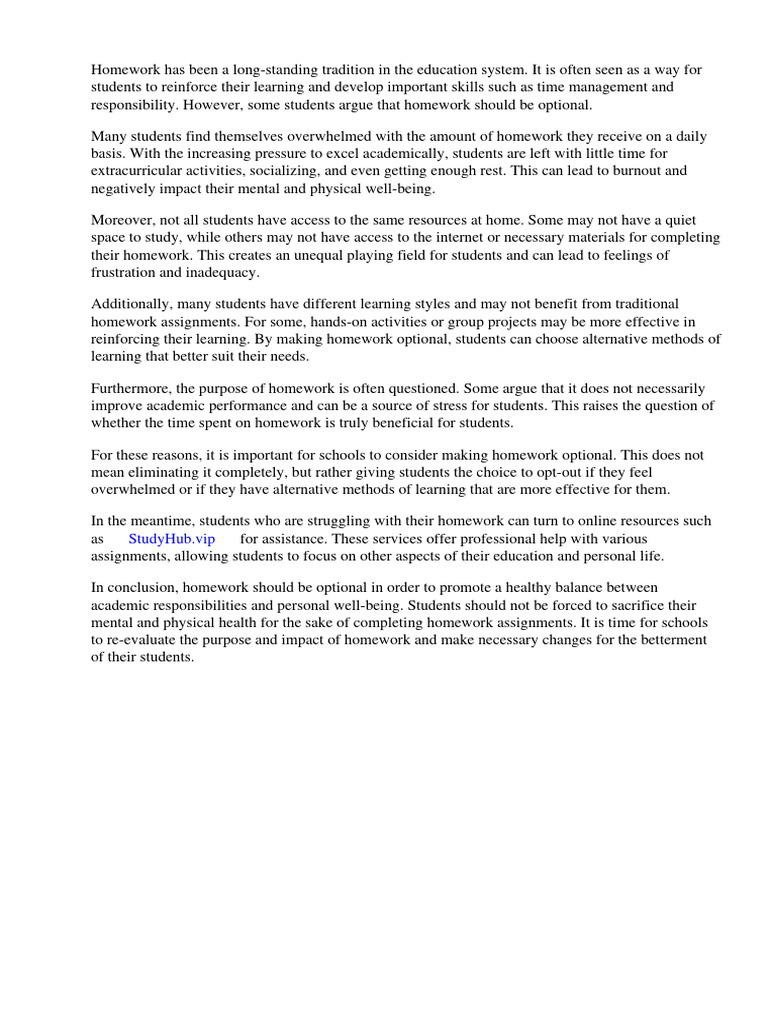 Some Students Think That Homework Should Be Optional | PDF | Homework