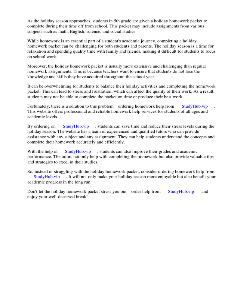 5th Grade Holiday Homework Help | PDF | Homework | Safari (Web Browser)