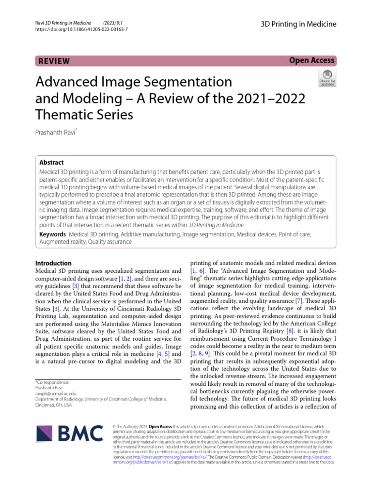 Advanced Image Segmentation and Modeling - A Review of The 2021-2022 Thematic Series | PDF | 3 D ...
