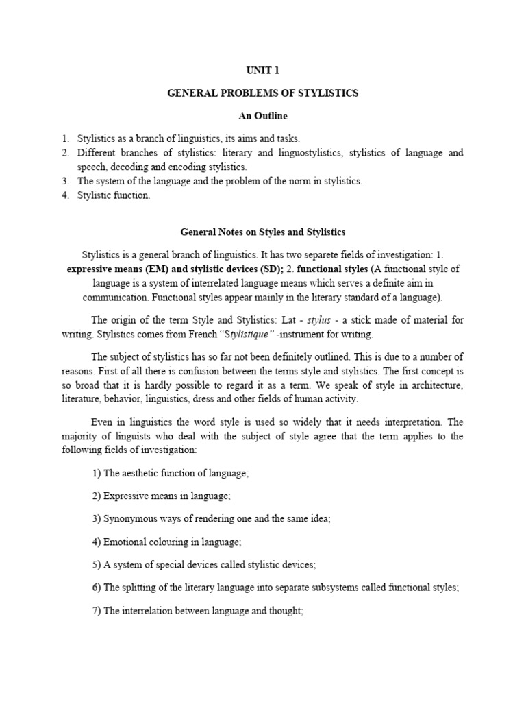 Overview of Stylistics in Linguistics | PDF | Linguistics | Word