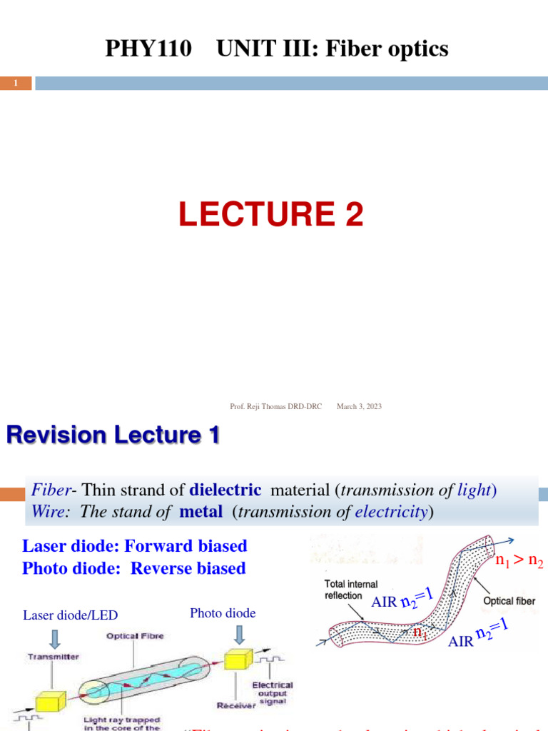 UNIT 3 Lecture 2-RT22648 | PDF | Optical Fiber | Laser