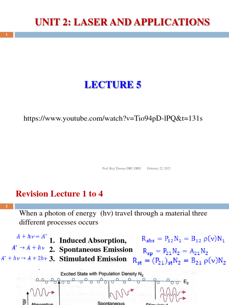 Unit2 Lecture 5-Rt22648 | PDF | Laser | Holography