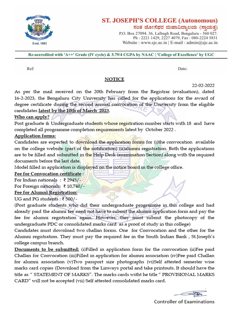 Notification For 2nd Annual Convocation, BCU, and Alumni Registration ...