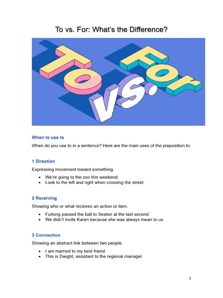 To vs. For - What's The Difference | PDF | Word | Verb