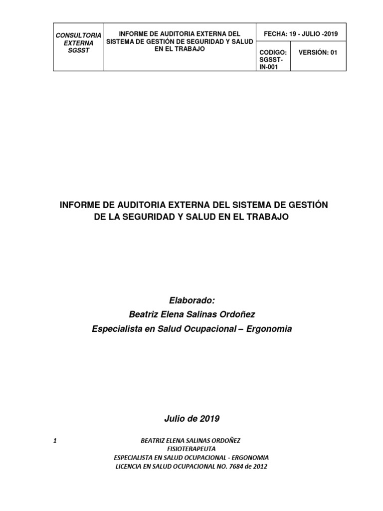 SST-IN-001-Informe de Auditoria Externa | PDF | Auditoría | Seguridad y salud ocupacional