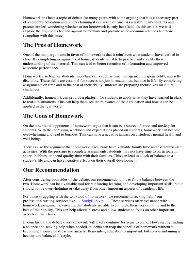 Homework Is Not A Waste of Time Debate Points | PDF | Homework ...