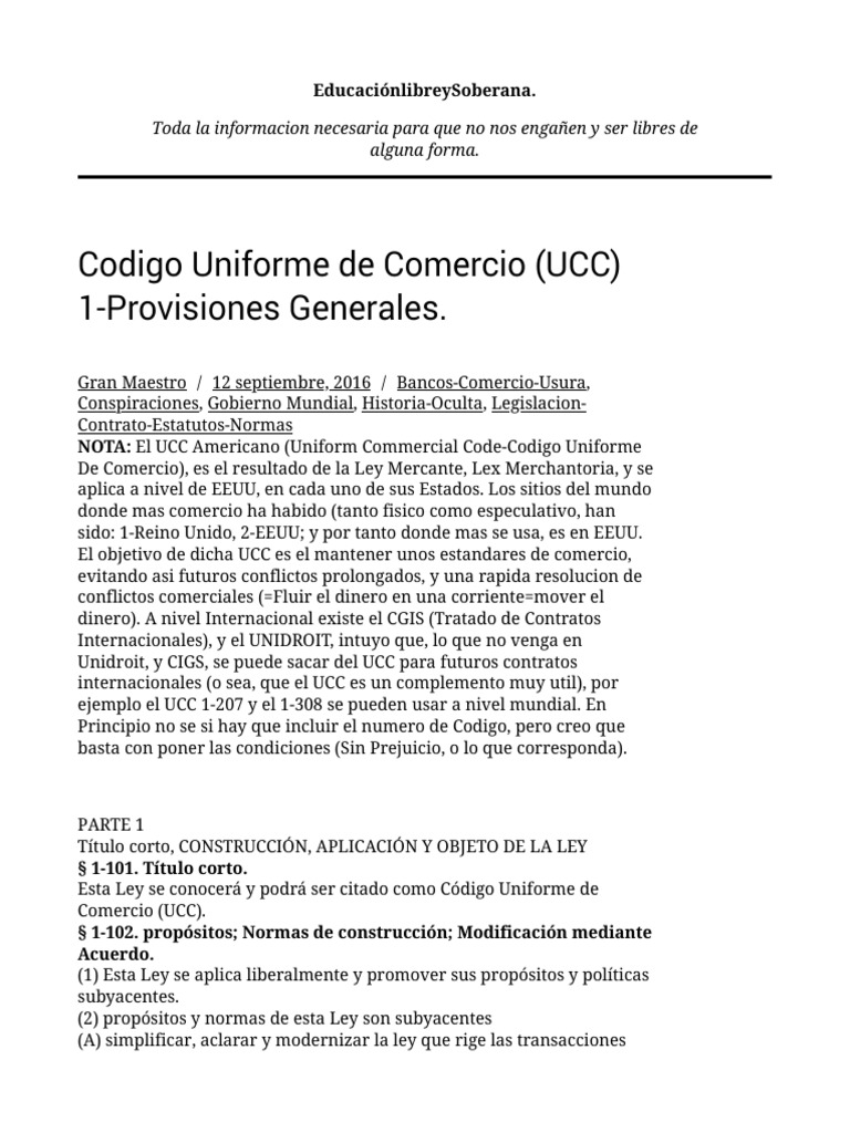 Codigo Uniforme de Comercio UCC 1 Provisiones Generales - Educa | PDF | Pagos | Insolvencia
