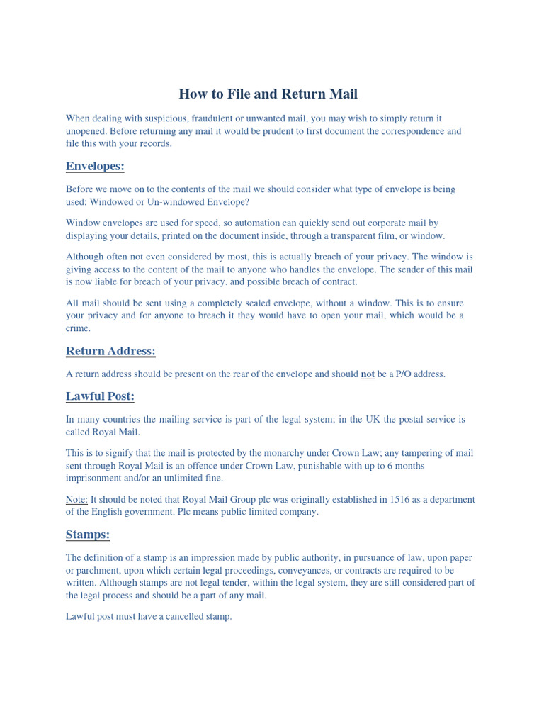 UPU How To File and Return Mail | PDF | Mail | Envelope