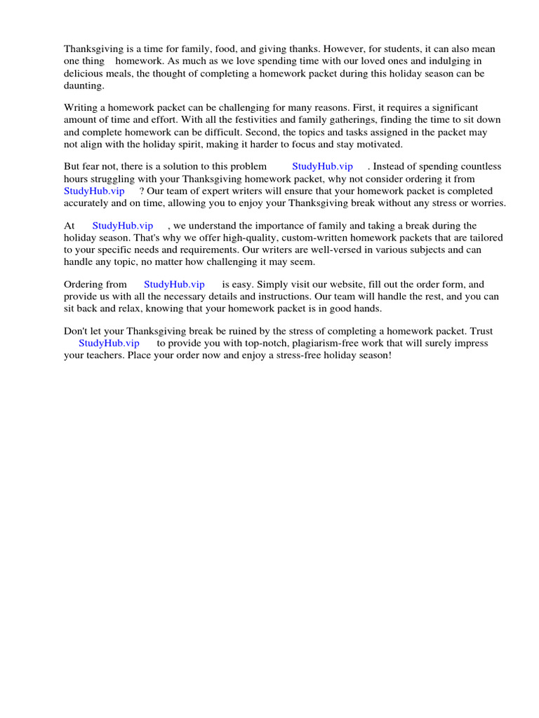 Thanksgiving Homework Packet | PDF | Worksheet | Homework