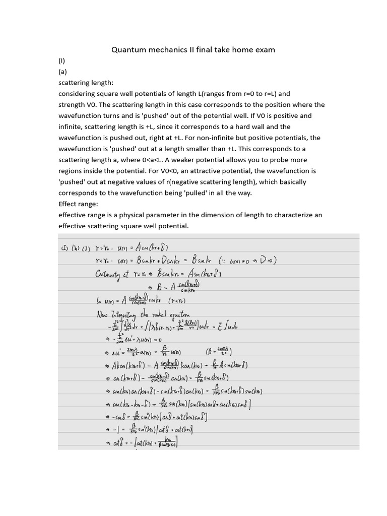 Quantum Mechanics II: Scattering Exam | PDF | Scattering | Resonance