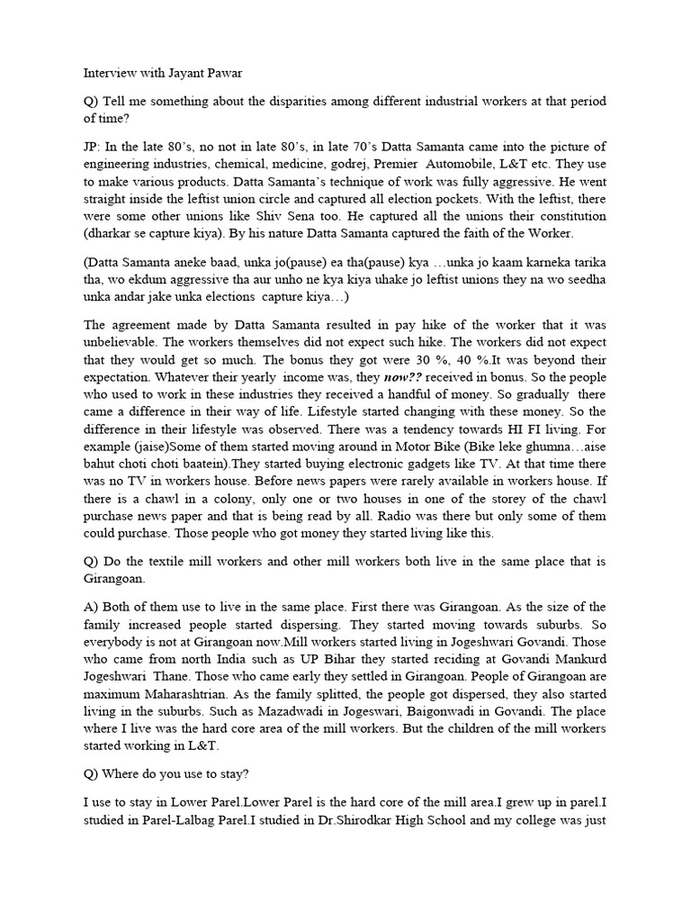 Interview With Jayant Pawar | PDF