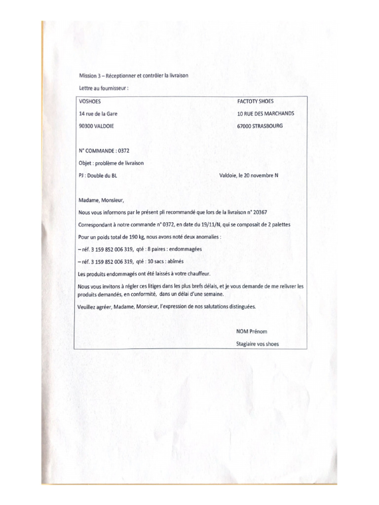 Mission 3 - Réceptionner Et Contrôler La Livraison | PDF