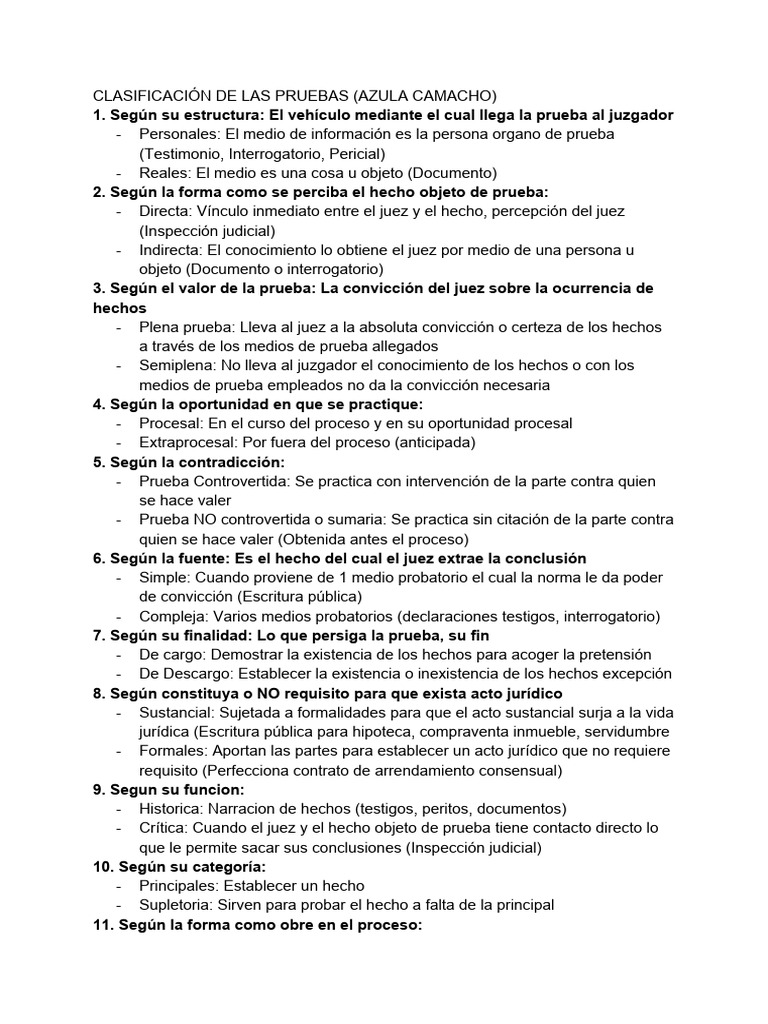 CLASIFICACION DE LAS PRUEBAS | PDF | Ley común | Justicia CLASIFICACION DE LAS PRUEBAS | PDF | Ley común | Justicia