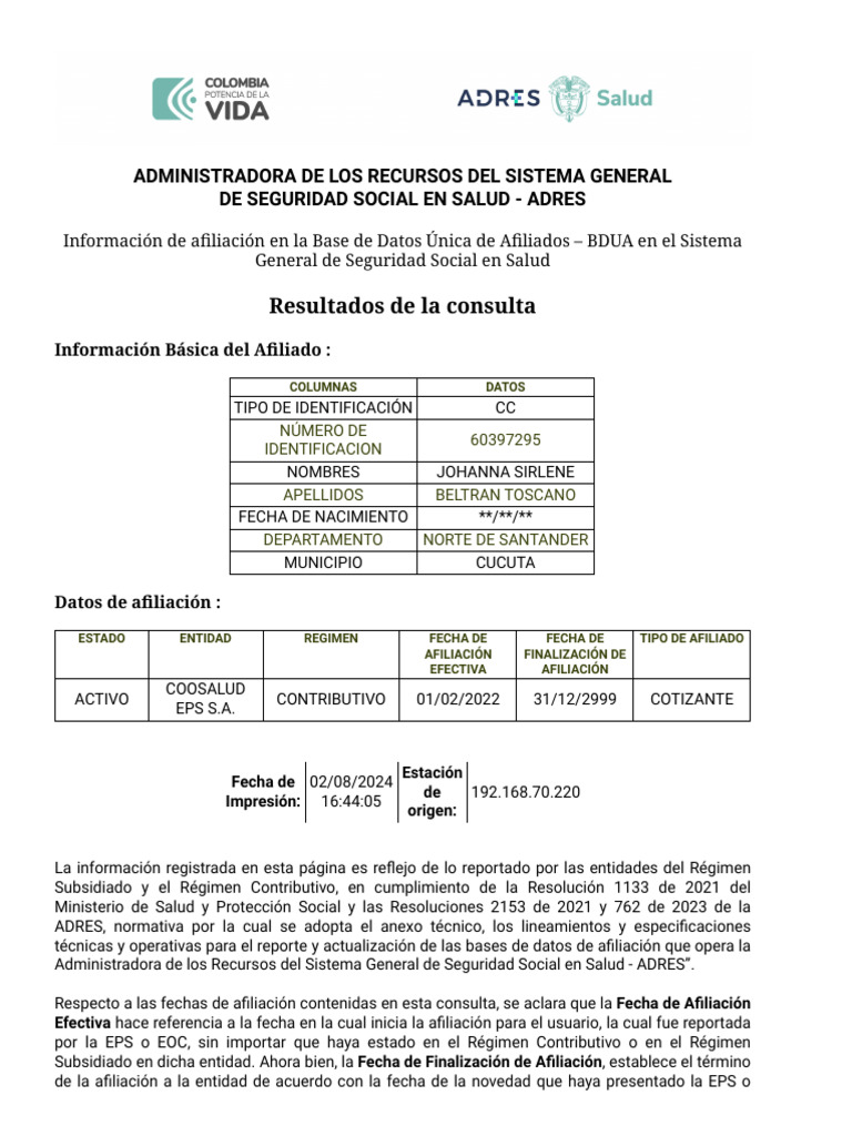 Certificacion de Afiliacion A Seguridad Social | PDF