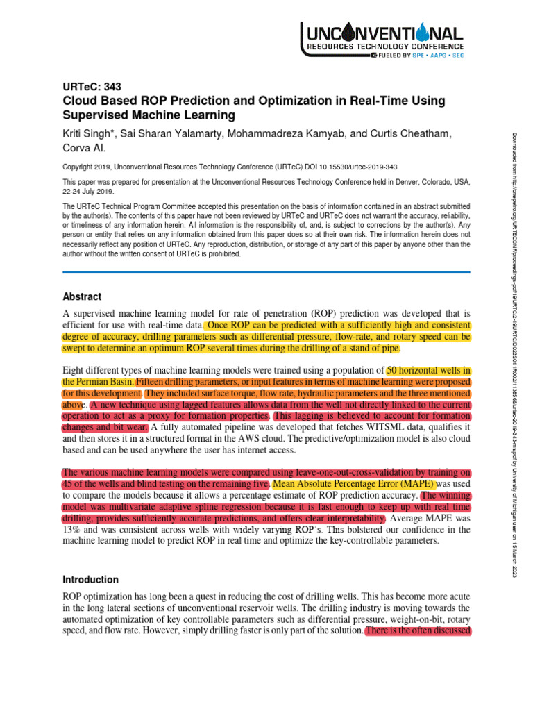 08.-2019 - Cloud Based ROP Prediction and Optimization in Real-Time Using | PDF | Linear ...