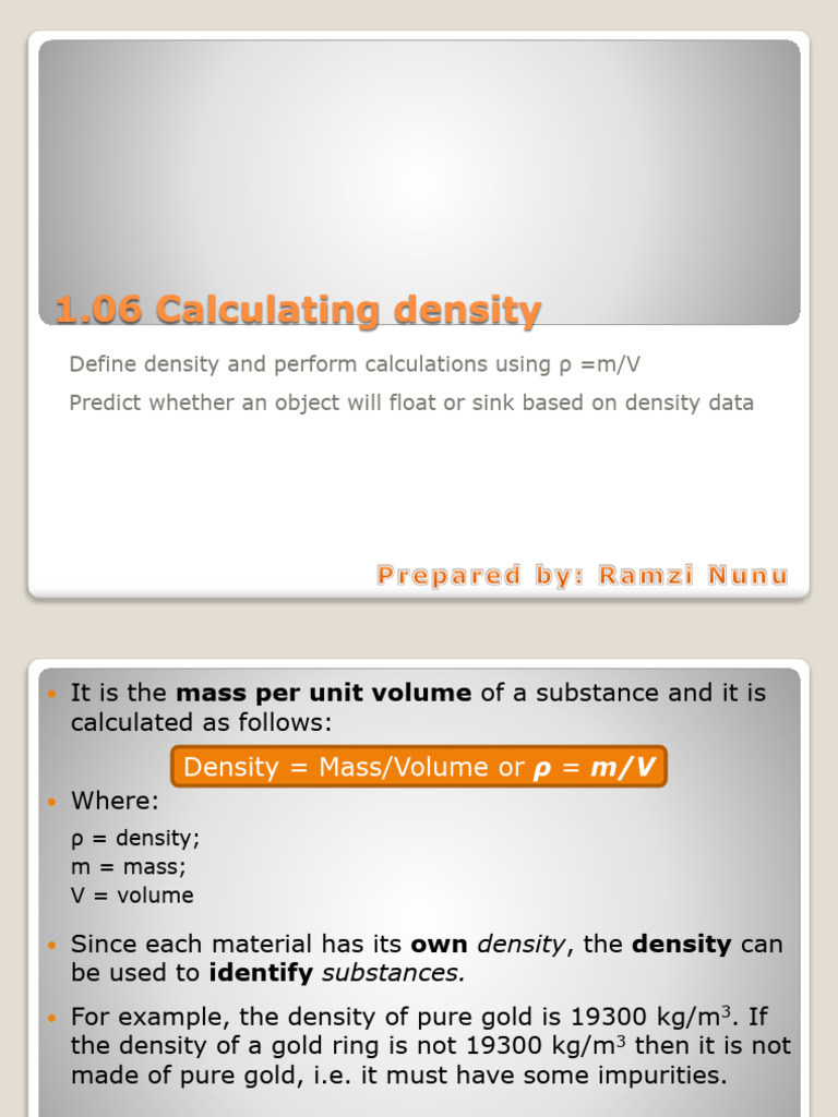 1.06 Calculating Density | PDF | Density | Buoyancy