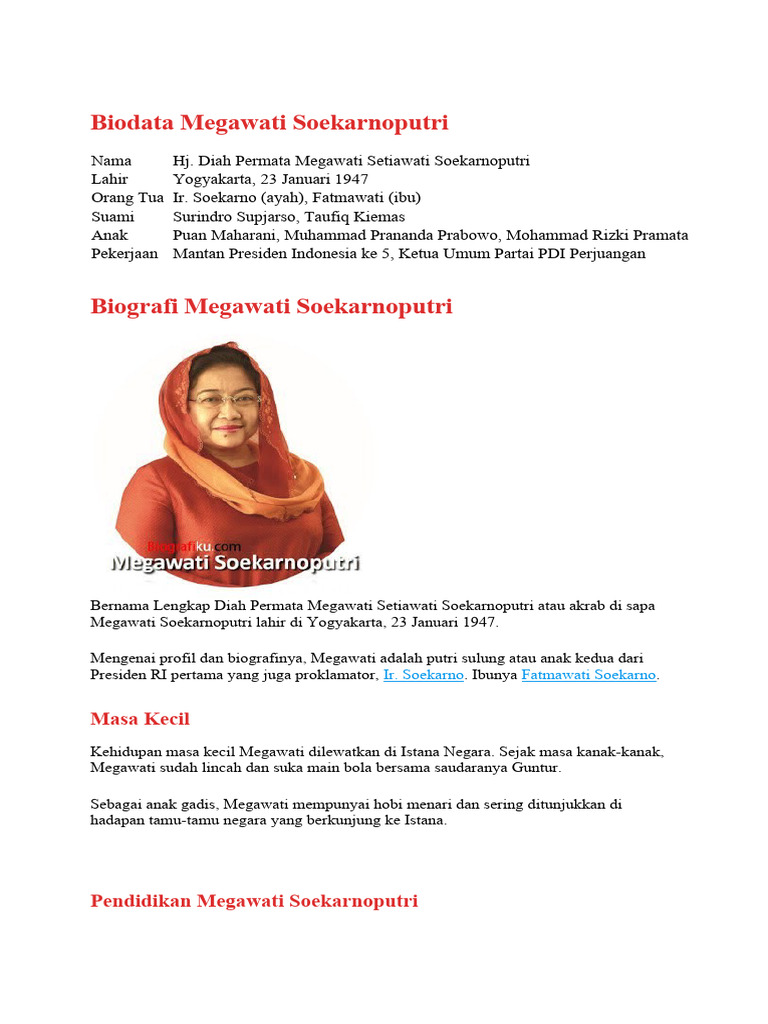 Biodata Megawati Soekarnoputri | PDF