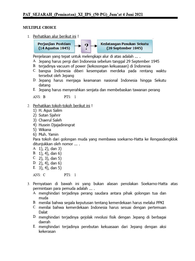 PAT - SEJARAH - (Peminatan) - XI - IPS - (50-PG) - Jum'at 4 Juni 2021 | PDF