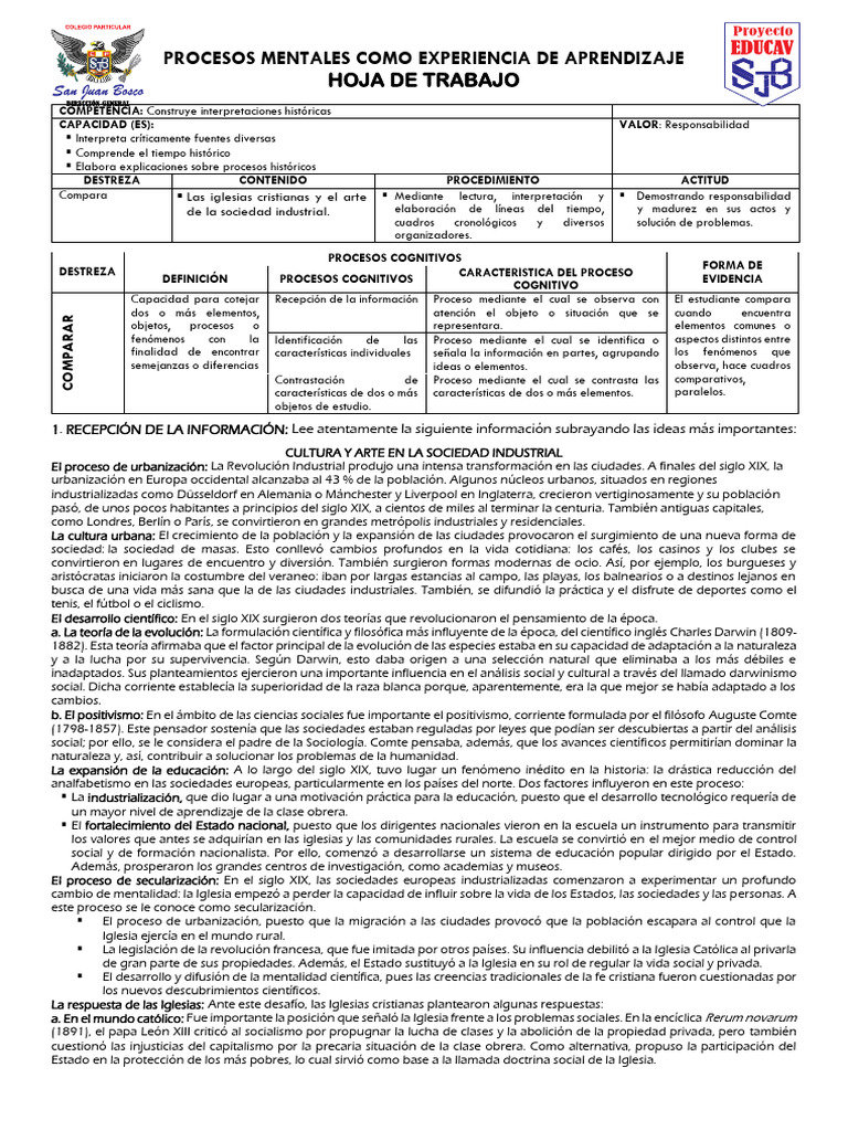 Hoja de Trabajo - Ccss-4° - Sem06 | PDF | Impresionismo | Positivismo