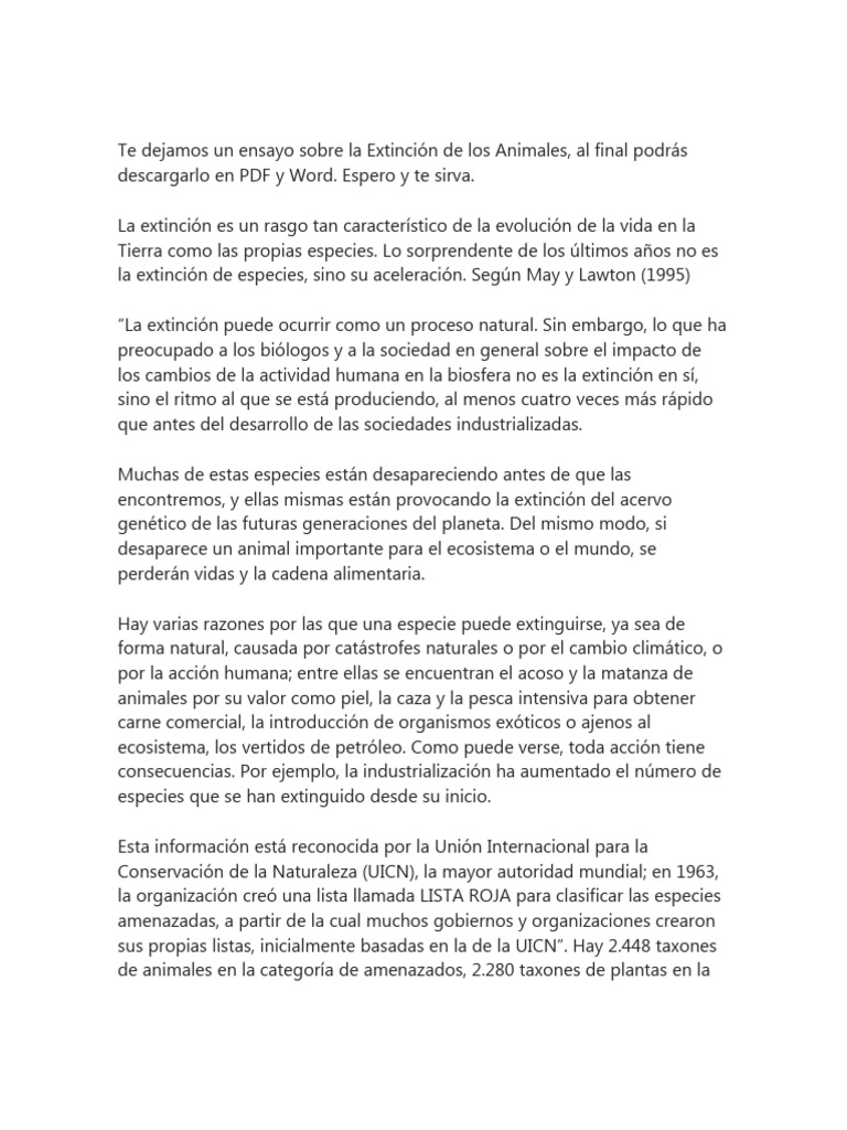 Llorar Por Ellos (La Extincion de Los Animales en El Mundo) Ensayo ...