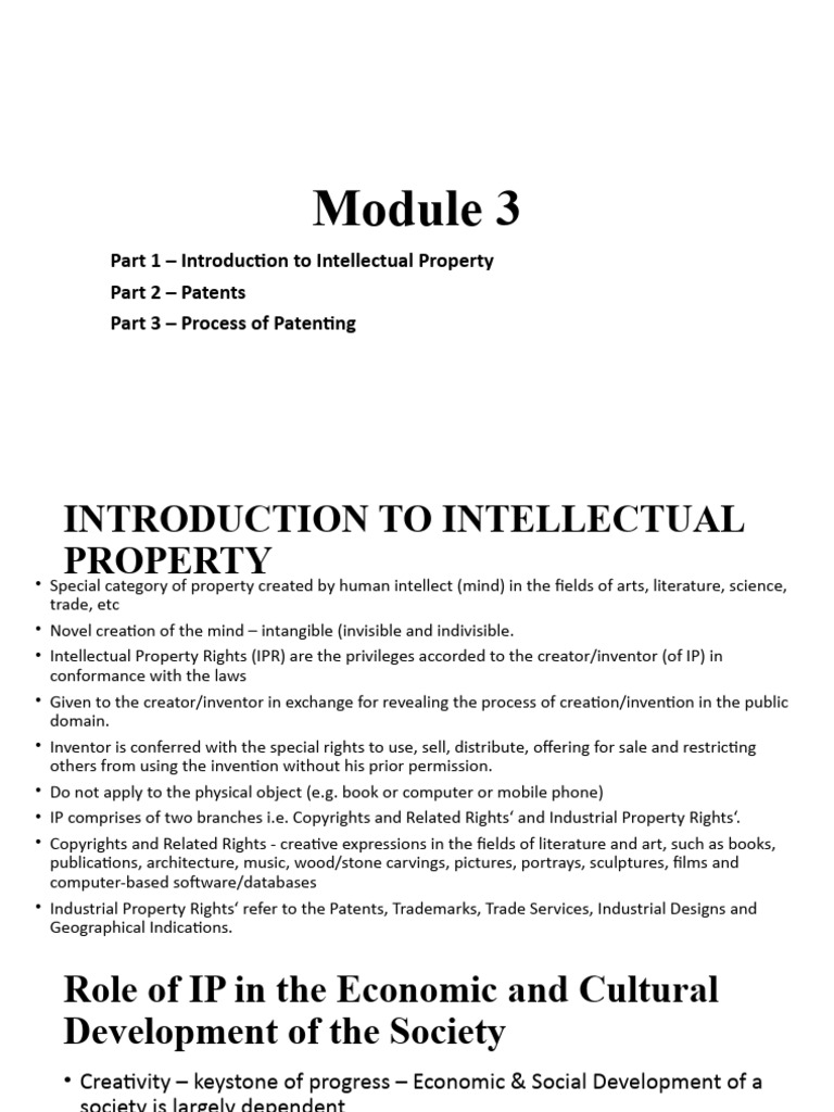 Module 3 Part1 | PDF | Intellectual Property | Patent
