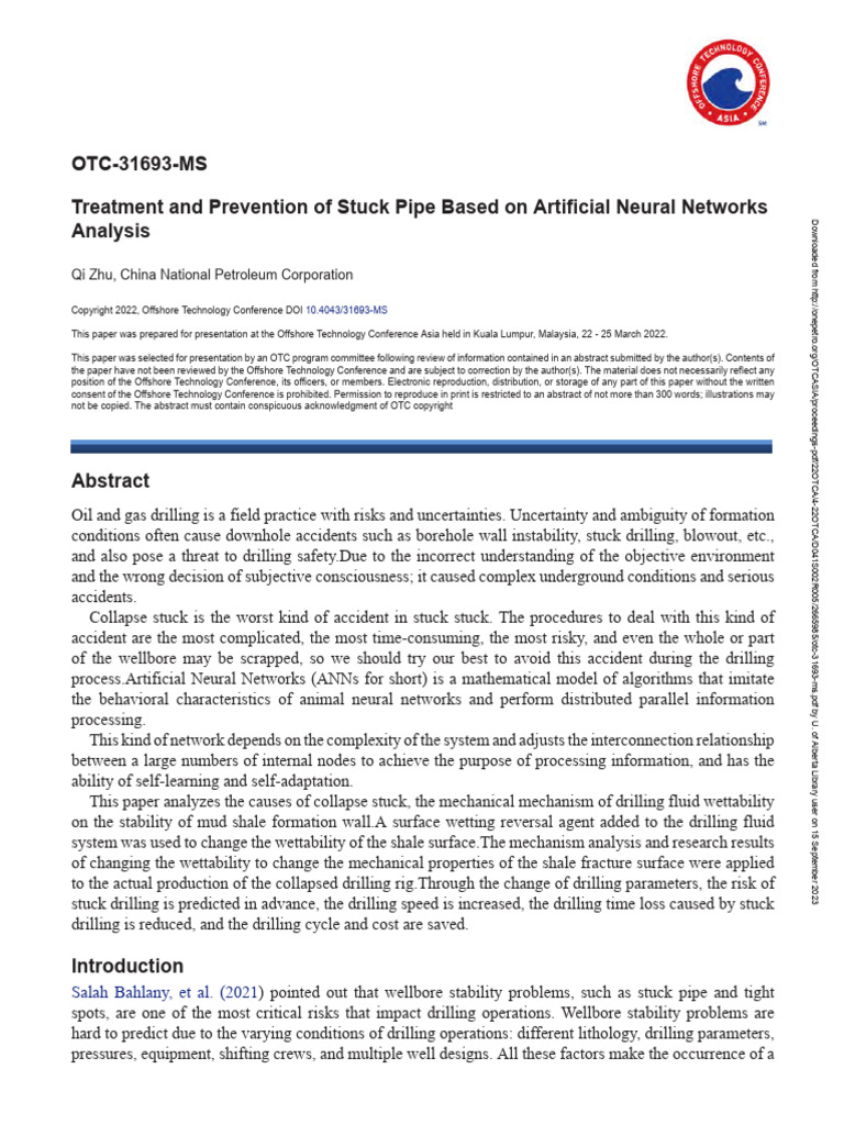 2022-Treatment and Prevention of Stuck Pipe Based on Artificial Neural Networks Analysis | PDF ...