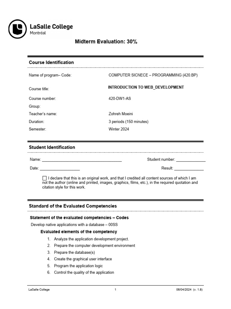 Midterm 420-DW1-AS Winter 2024 | PDF | Word Press | Application Software
