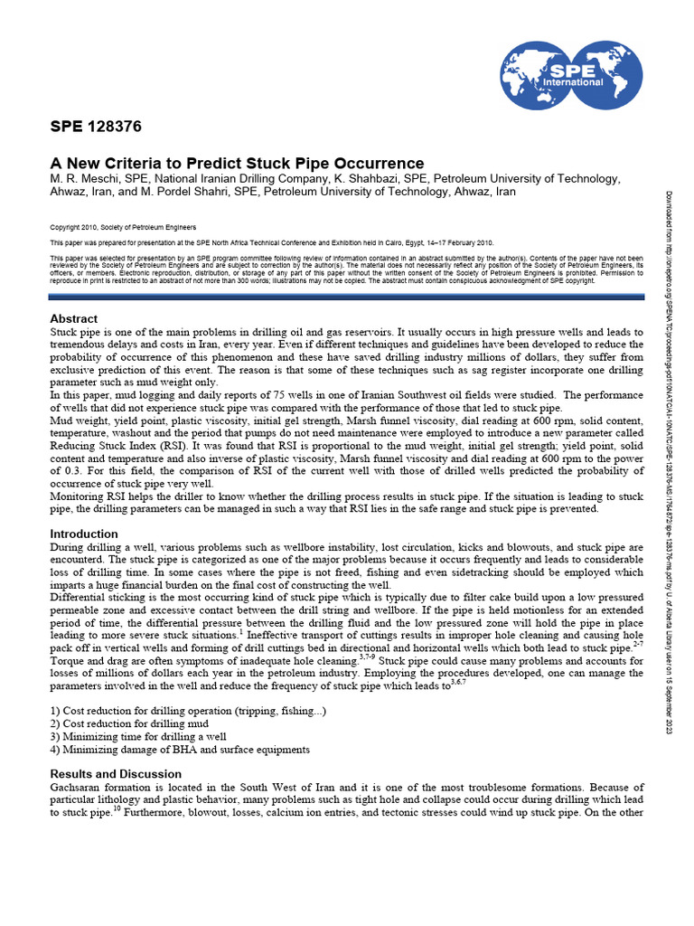 2010-A New Criteria to Predict Stuck Pipe Occurrence | PDF | Oil Well | Pump