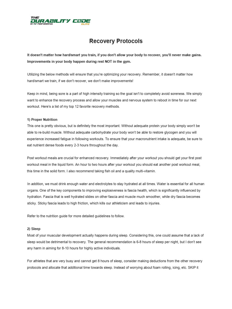 Recovery Protocols Durability Code | PDF | Aerobic Exercise | Clinical ...