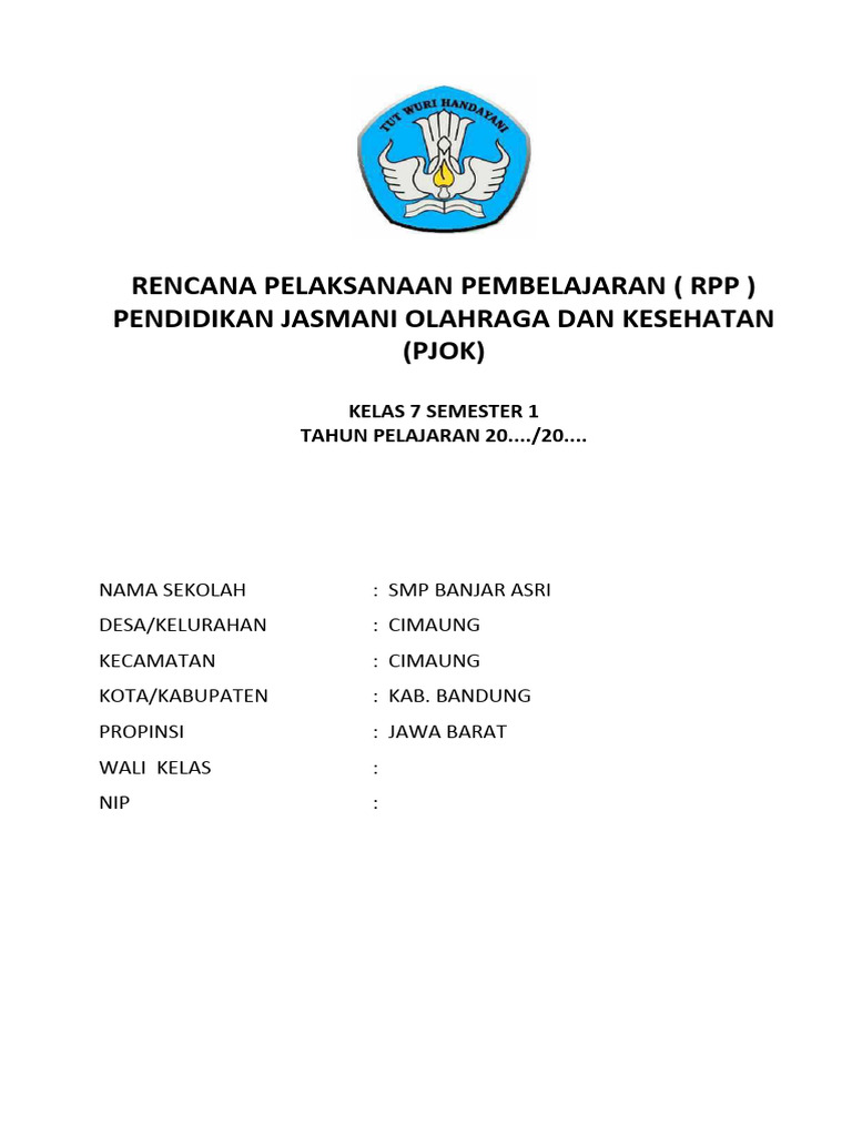 RPP 1 Lembar PJOK Kelas 7 Semester 1 | PDF | Karier & Perkembangan | Seni