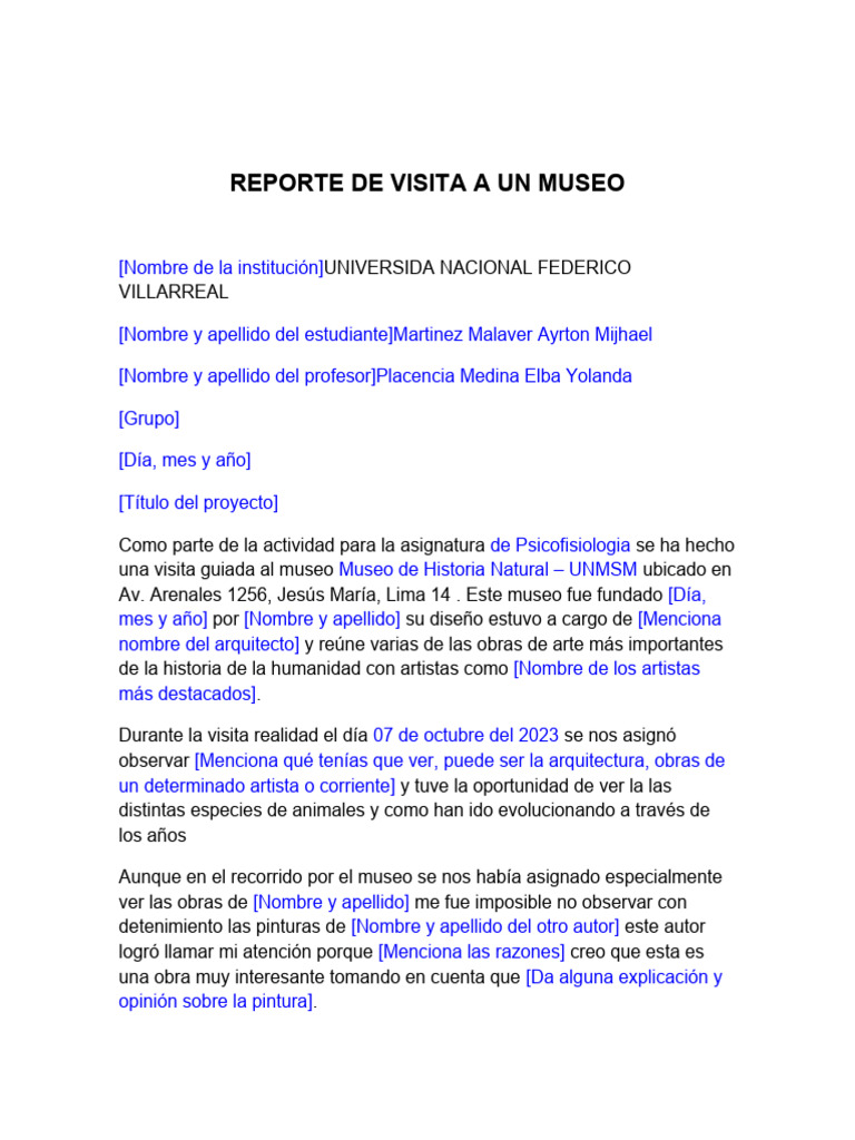 Reporte de Visita A Un Museo | PDF