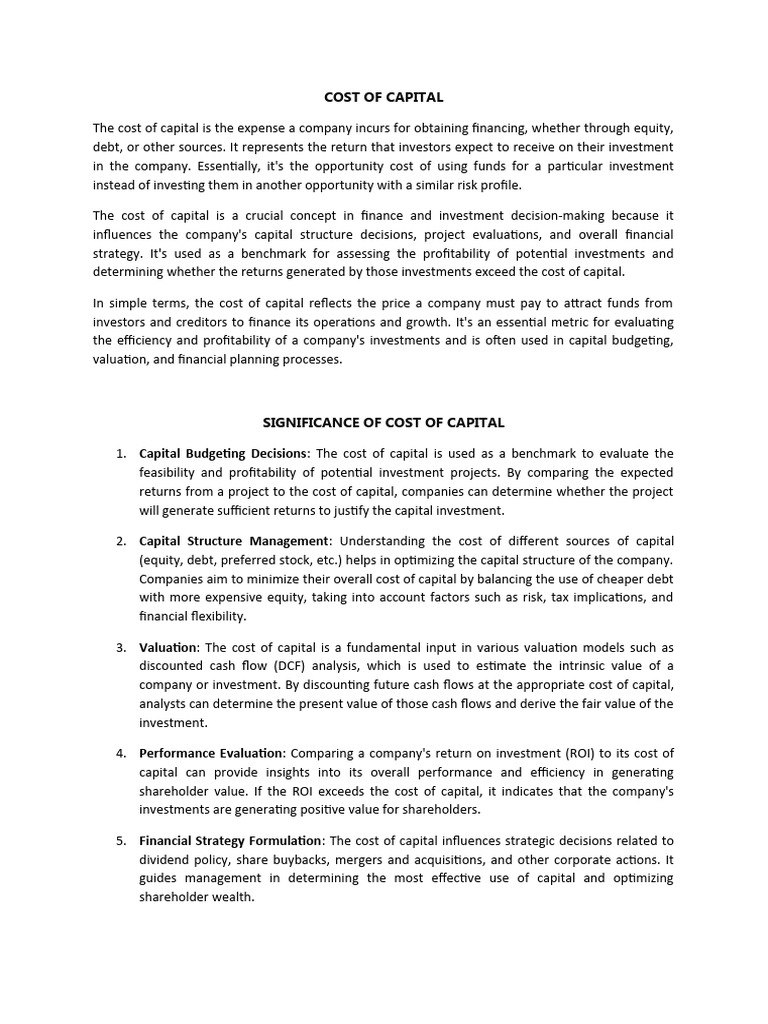Cost of Capital | PDF | Cost Of Capital | Investing