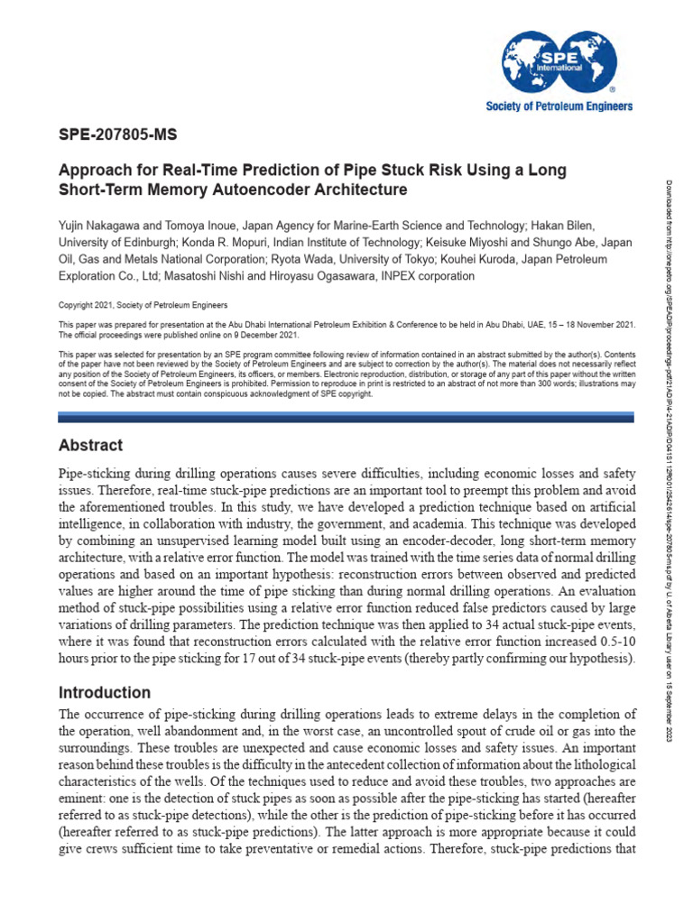 2021 Approach For Real Time Prediction Of Pipe Stuck Risk Using A Longshort Term Memory 7753