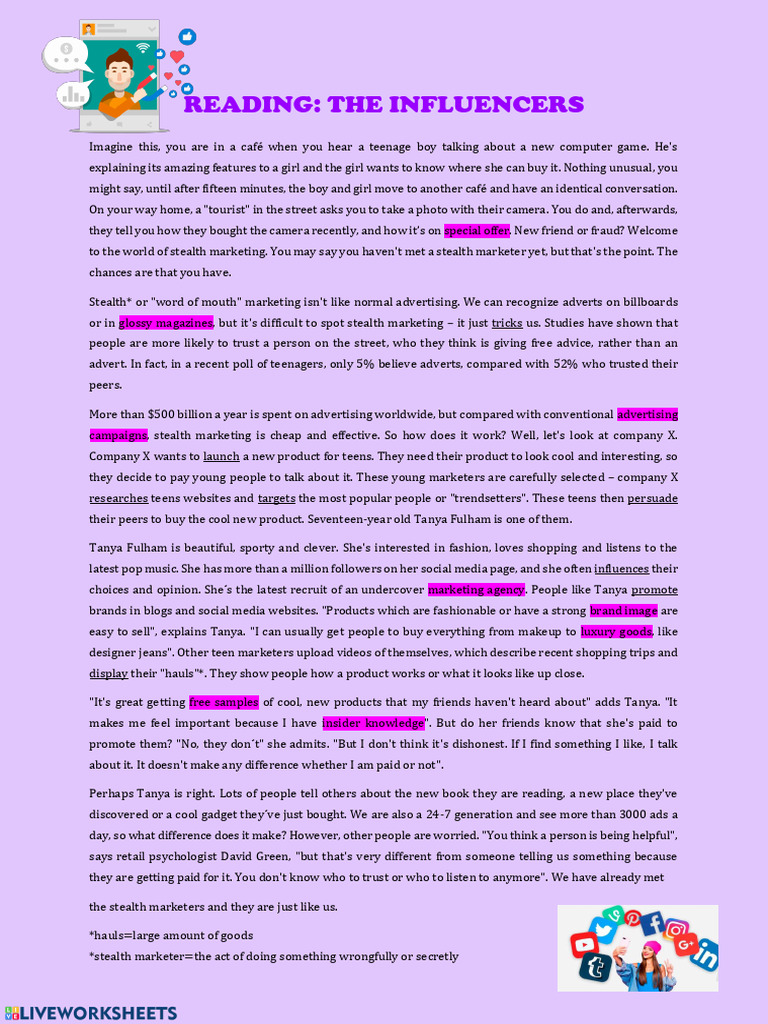 Reading: The Influencers | PDF | Advertising | Adolescence