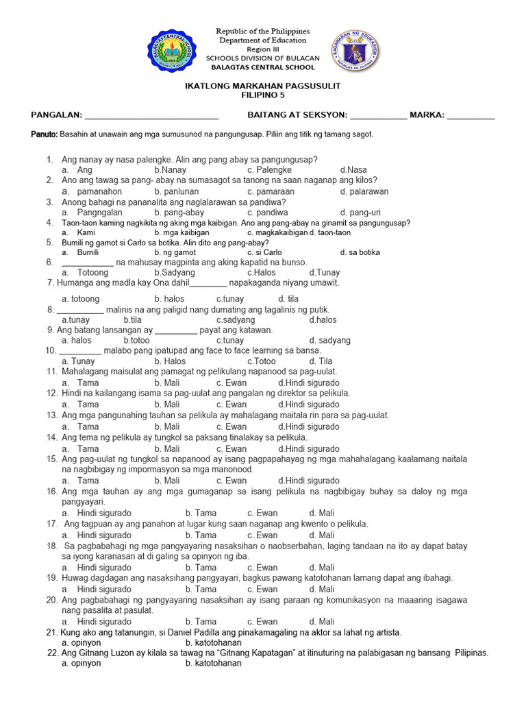 Q3 Periodical Test Filipino 2023 2024 | PDF