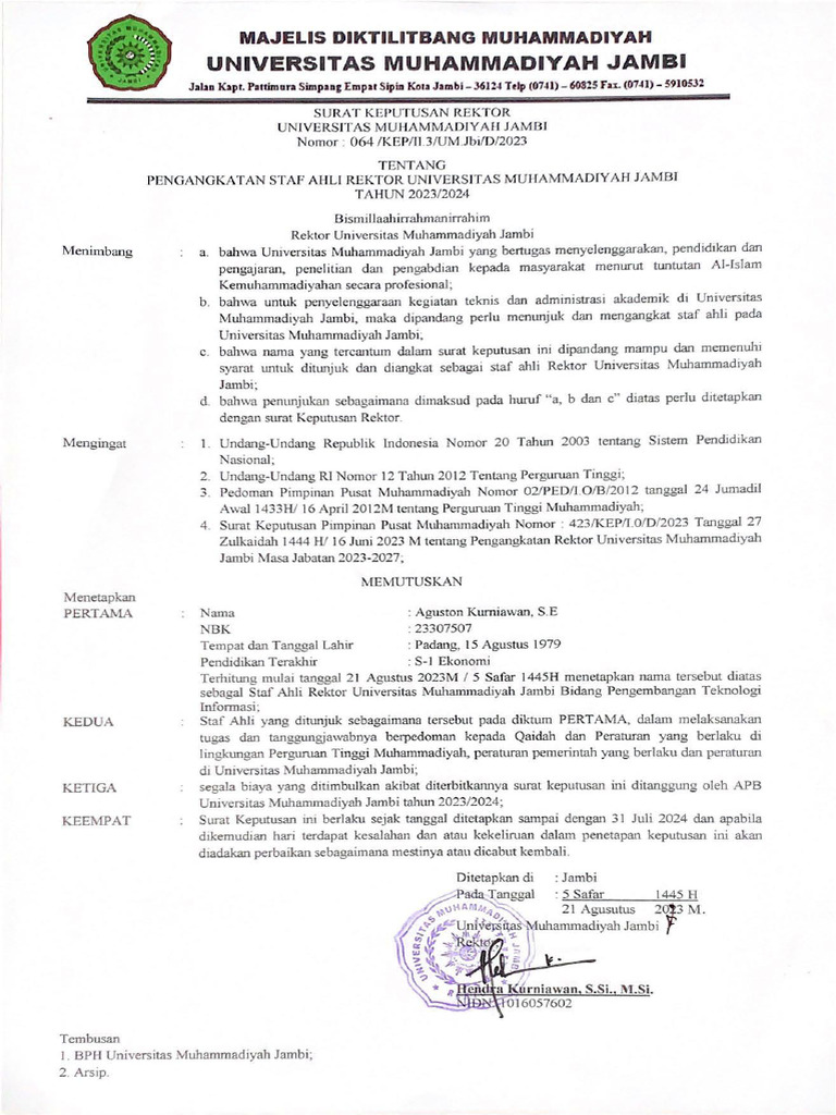 SK Staf Ahli Rektor | PDF