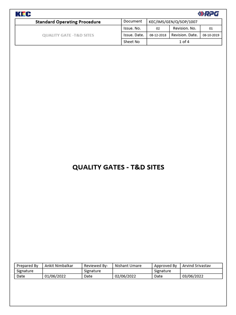 Quality Gate T&D SOP | PDF
