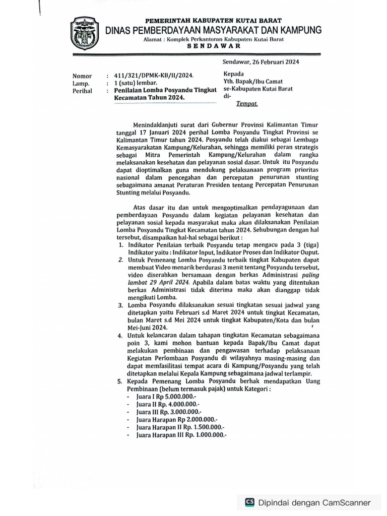 Penilaian Lomba Posyandu Tingkat Kabupaten Tahun 2024 | PDF