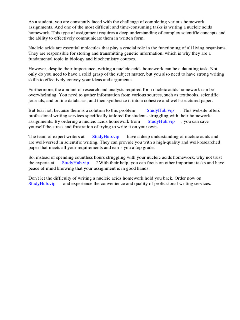 Nucleic Acids Homework | Download Free PDF | Nucleic Acids | Dna