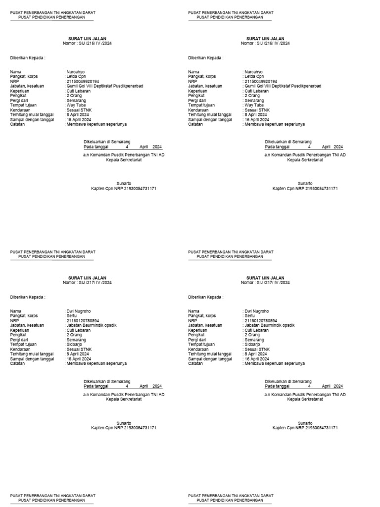 Alin Surat Ijin Jalan | PDF