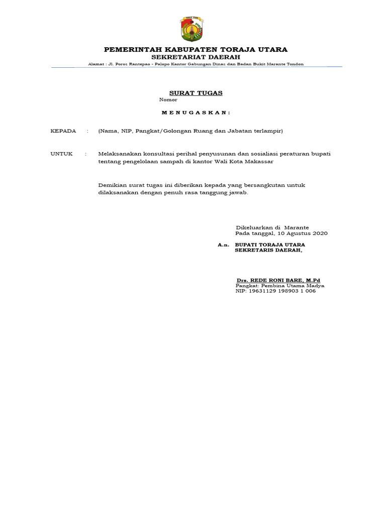 Surat Tugas dan SPD Toraja Utara | PDF
