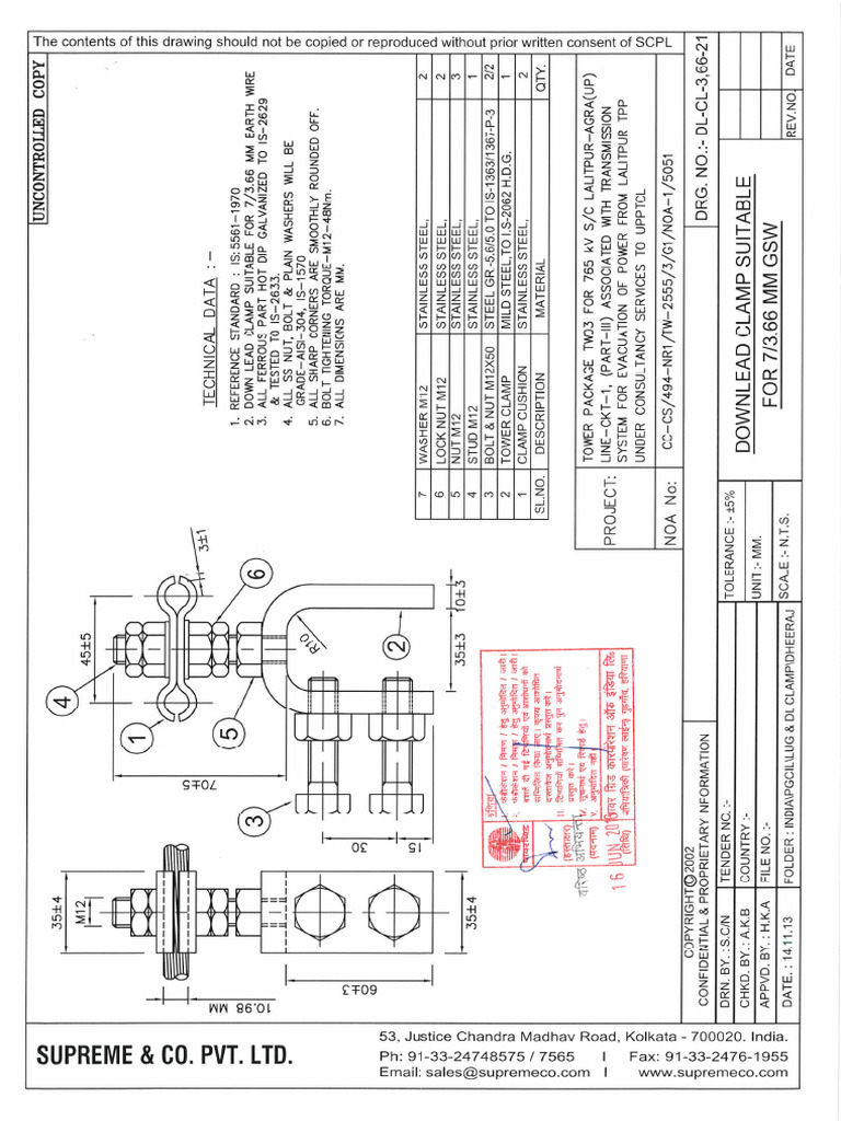 Drawings-clamps & lugs for Shieldwire Earthing | PDF