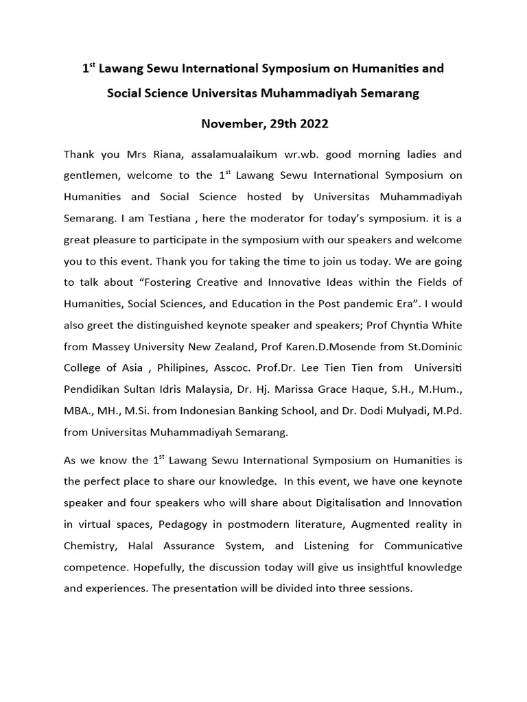 Moderator Panel Script 1st Lawang Sewu International Symposium On