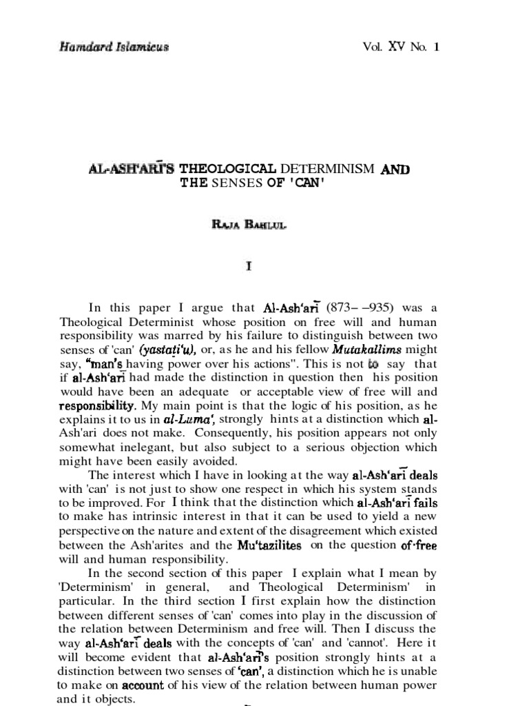 Ash'Ari's Theological Determinism | PDF | Free Will | Determinism