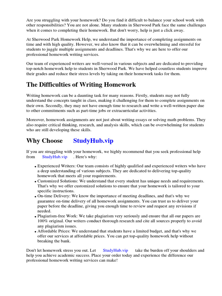 Sherwood Park Homework | PDF | Homework | Paris