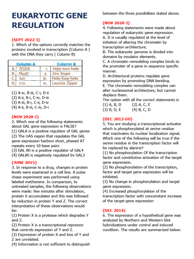 Sheet 11 Eukaryotic Gene Regulation | PDF | Histone | Chromatin